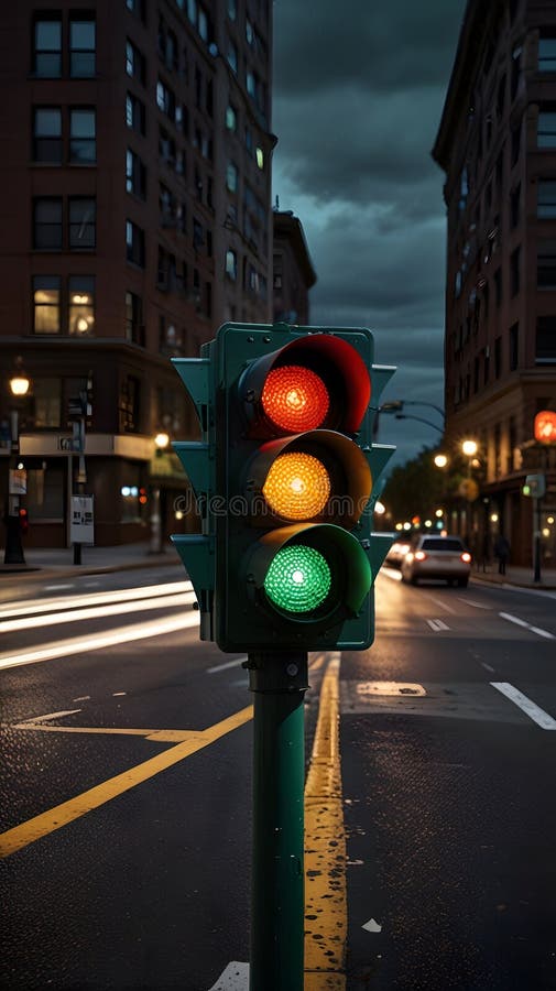 Closeup of Traffic Lights: Urban Intersection Signal in Focus Stock ...