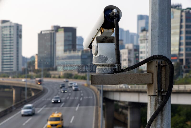 Security Camera on the Bridge Watching after the Car Traffic, and Speed ...