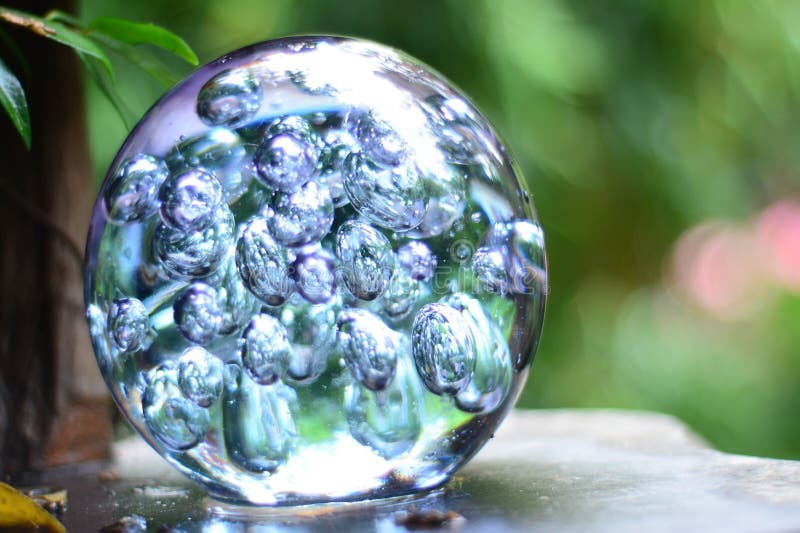Closeup of a Transparent Round Glass Filled with Bubbles Stock Image ...