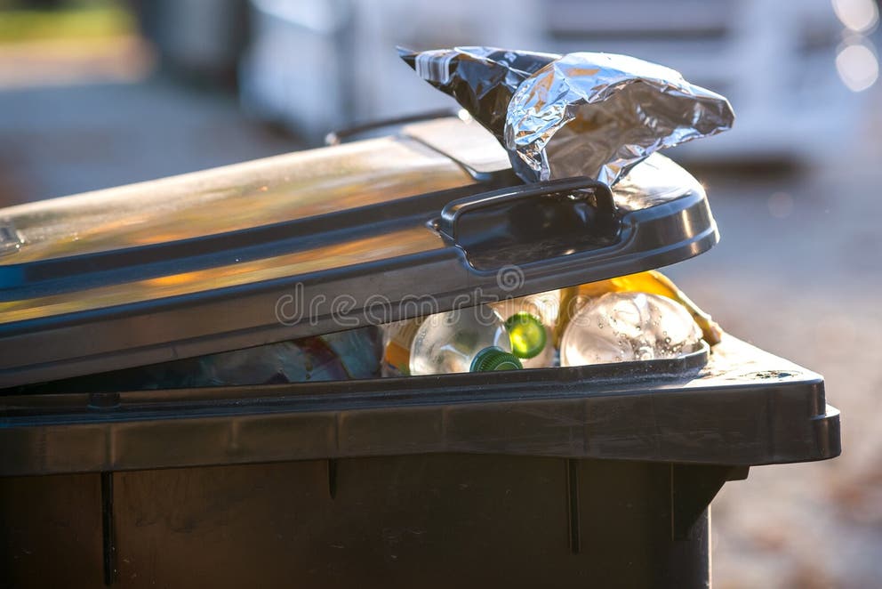 Closeup of Trash Can Container Full of Garbage Stock Image - Image of ...