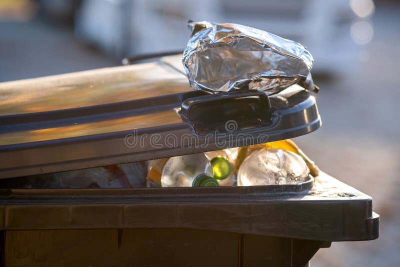 Closeup of Trash Can Container Full of Garbage Stock Photo - Image of ...