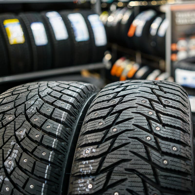 Closeup of the Tread of Two Different Studded Winter Tires Stock Photo ...