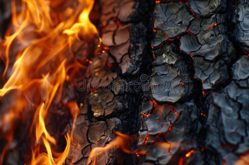 Closeup of Tree Bark Catching Fire, Flames Visible Stock Photo - Image ...