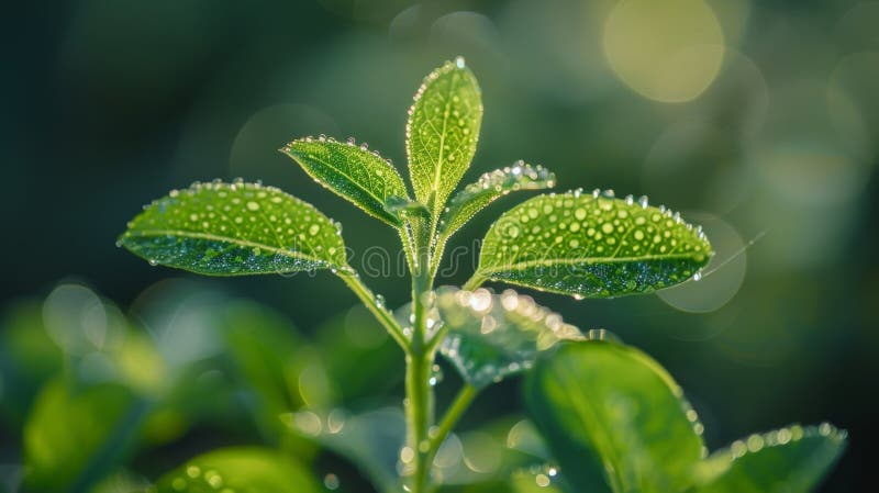 A Closeup of a Tree Sapling with the Morning Dew Glistening on Its ...