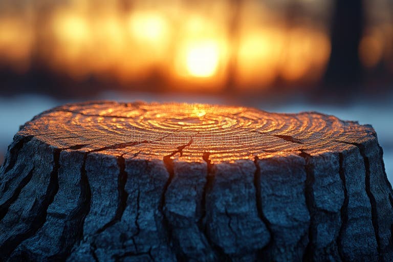 Closeup of a Tree Stump with Rings, Illuminated by a Warm Sunset Stock ...