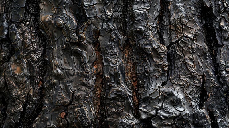 A Closeup of a Tree Trunk with Dark Rough Bark and Thin Transparent ...