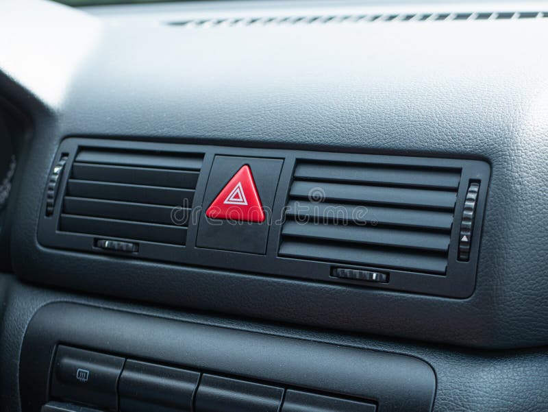Closeup of Triangle Red Accident Stop Emergency Light Button on Car ...