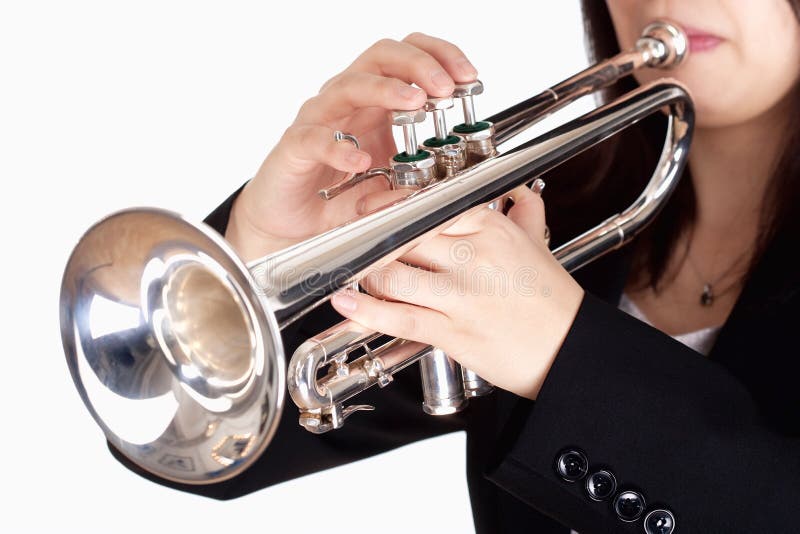 Closeup of Trumpet Player Playing Stock Photo - Image of silver ...