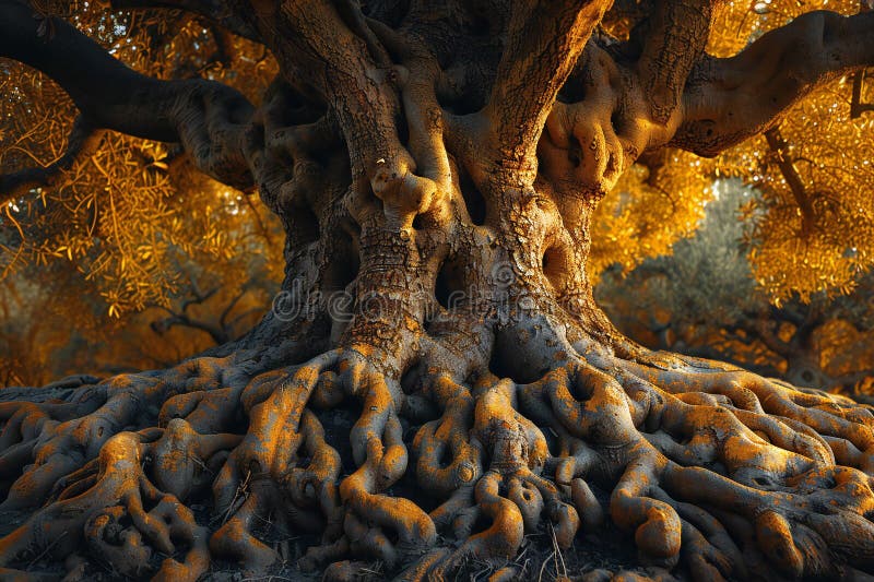 Closeup of the Trunk and Roots of an Ancient Olive Tree, Showing ...