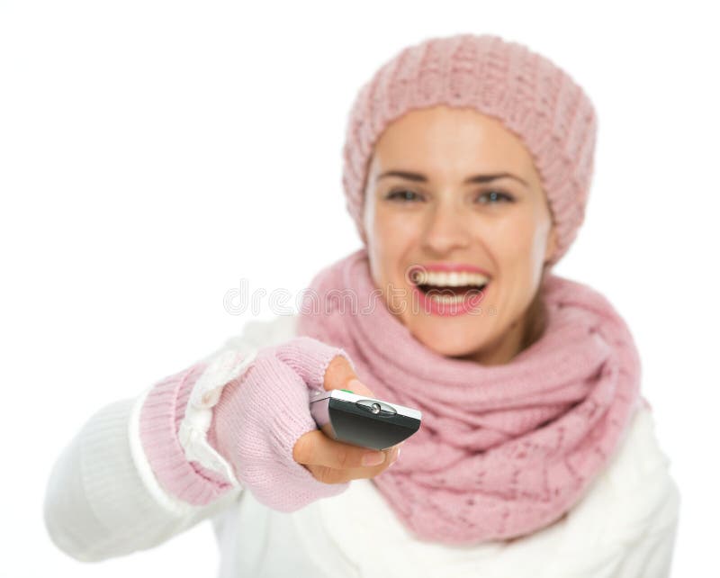 Closeup on TV Remote Control in Hand of Woman Stock Photo - Image of ...