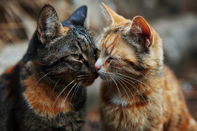 Closeup Two Cats Kissing Outdoors Stock Illustration - Illustration of ...