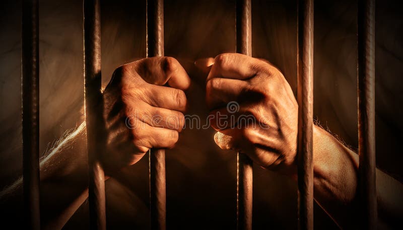 Closeup of Two Hands Inside a Prison Holding the Cage Bars - Generative ...