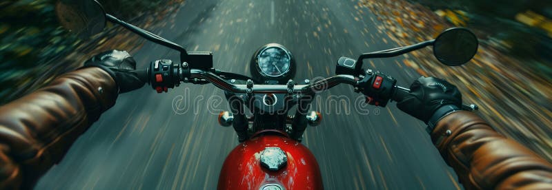 Closeup of Two Hands on Motorcycle Handlebars, Motorcyclist on Paved ...