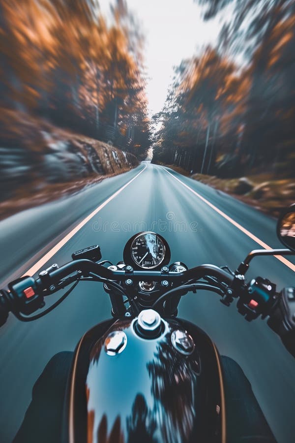 Closeup of Two Hands on Motorcycle Handlebars, Motorcyclist on Paved ...
