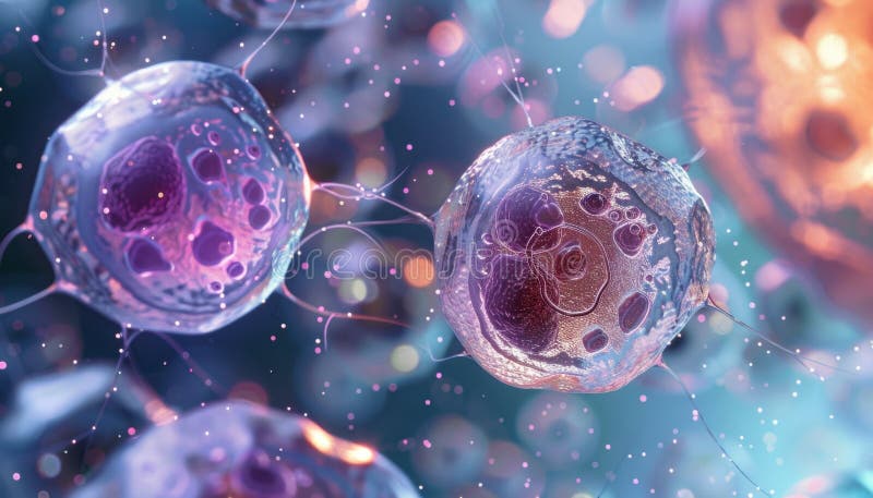 Closeup of Two Human Cells with Intricate Internal Structures Stock ...