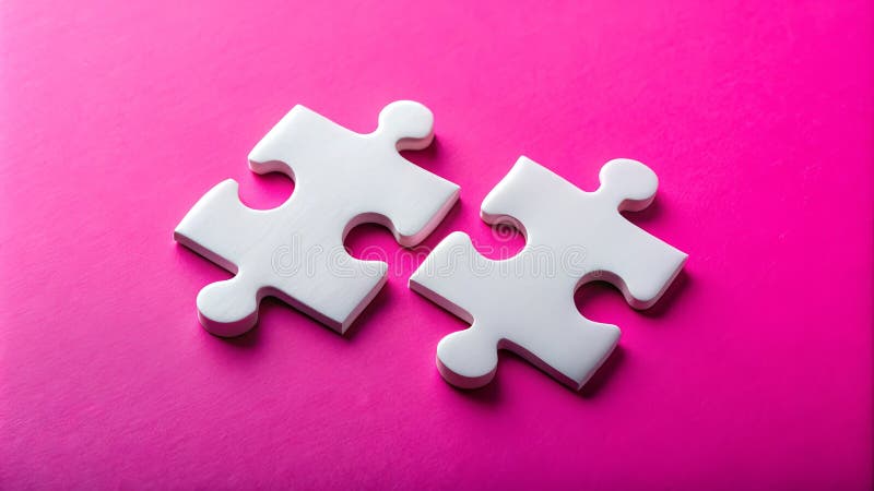 CloseUp of Two Interlocking White Puzzles on a Soft Pink Background a ...
