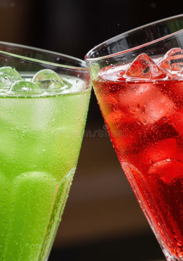 Closeup of Two Refreshing Drinks with Ice Stock Illustration ...