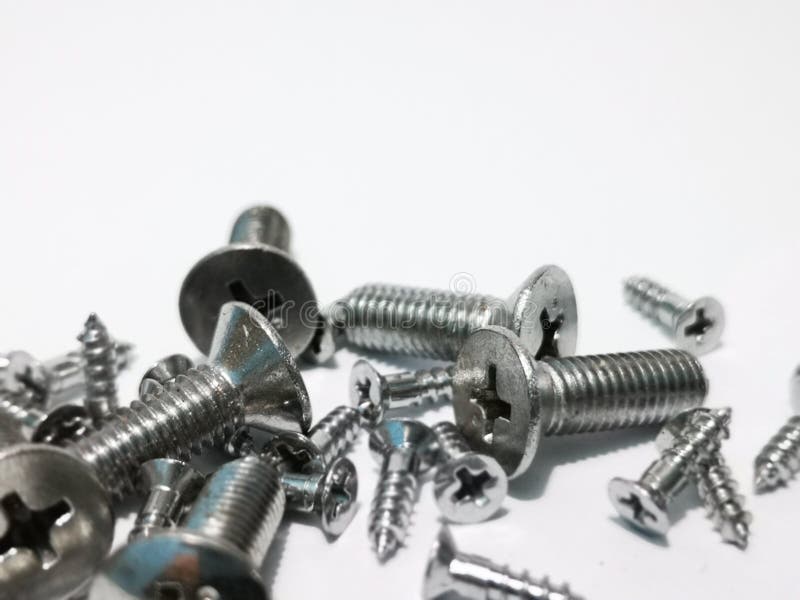 Closeup with Type of Screws with White Background. Stock Image - Image ...