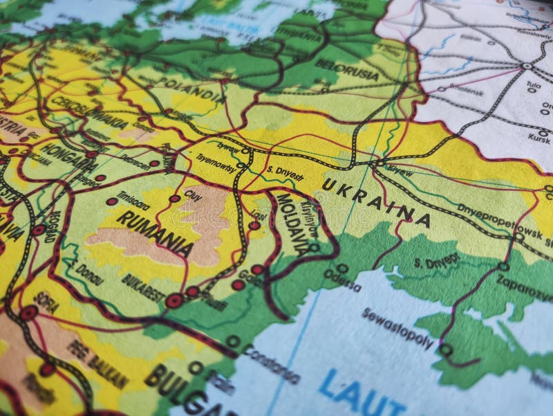 Ukraine Country Map and Major Cities Around it on Physical Map Stock ...