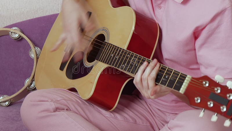 Closeup of Woman Guitarist Plucking Strings of Spanish Six String ...