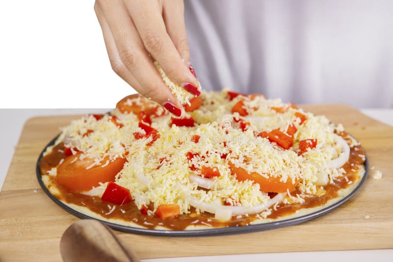 Adding Grated Cheese To Pizza Top View Stock Photo - Image of recipe ...