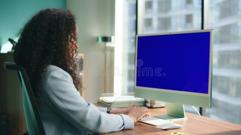 Closeup Unknown Manager Typing Mockup Device. Professional Watching ...