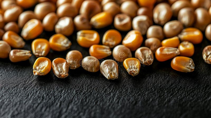 Closeup of Unpopped Corn Kernels on Black Surface Stock Photo - Image ...