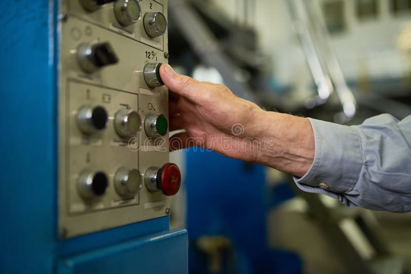 Senior Man Pushing Buttons on Control Panel Stock Photo - Image of work ...