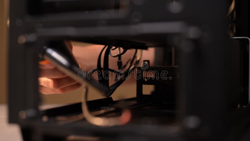 Close-up of Computer Technician Cleaning Inside of Desktop Computer ...