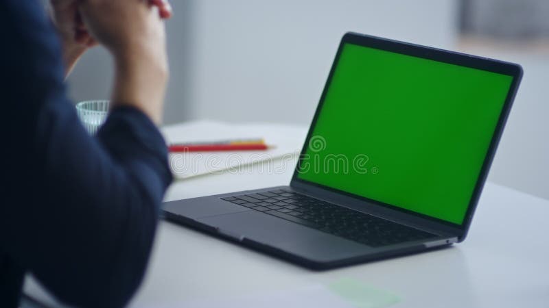 Unrecognized Freelancer Using Green Screen Laptop Office. Woman Hands ... Unrecognized Freelancer Using Green Screen Laptop Office. Woman Hands ...