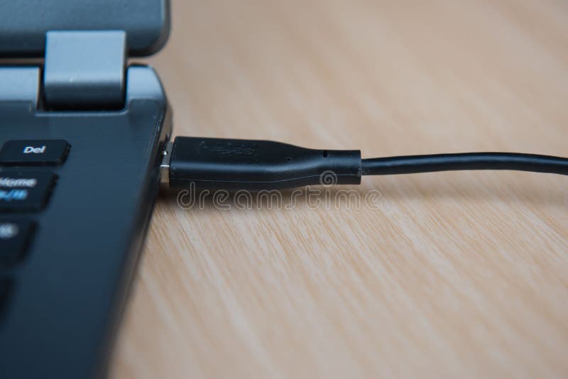 Closeup USB Cable Connection To Laptop. Technology Concept Stock Image ...