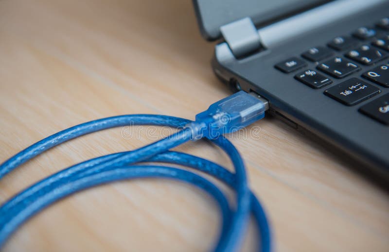 Closeup USB Cable Connection To Laptop. Technology Concept Stock Photo ...