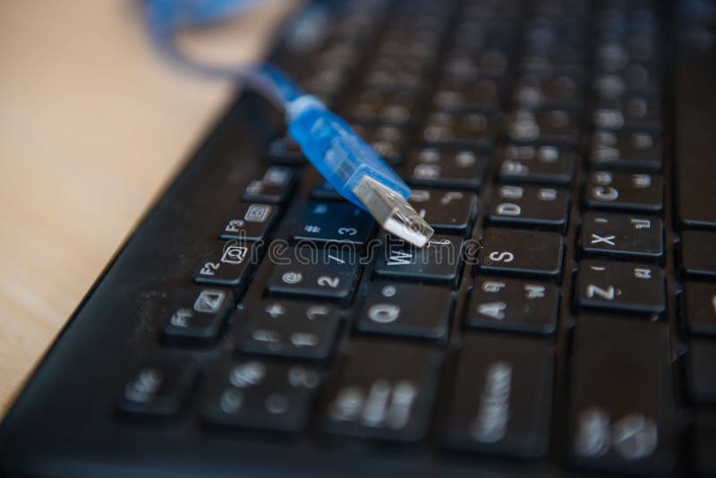 Closeup USB Cable on Keyboard . Technology Concept Stock Photo - Image ...