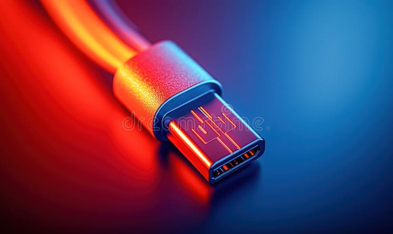 Closeup of USB Type C Connector with Futuristic Lighting Stock Photo ...