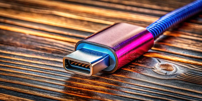 Closeup of USBC and USBA Cable Connectors on Rustic Wood Showcasing ...