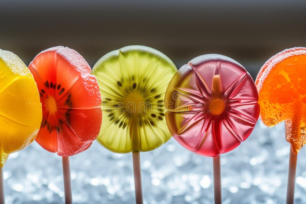 Closeup of Various Fruitflavored Lollipops in a Row Stock Photo - Image ...