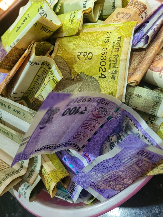 Closeup of Various Indian Rupee Currency Notes Showing Stock Image ...
