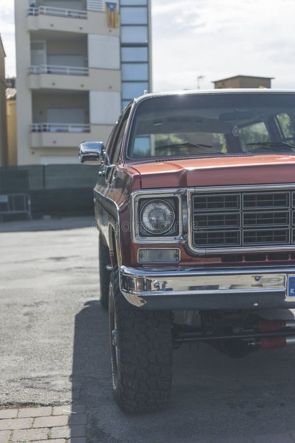 Closeup Vertical Shot of a Retro Car Round Front Light Details Stock ...