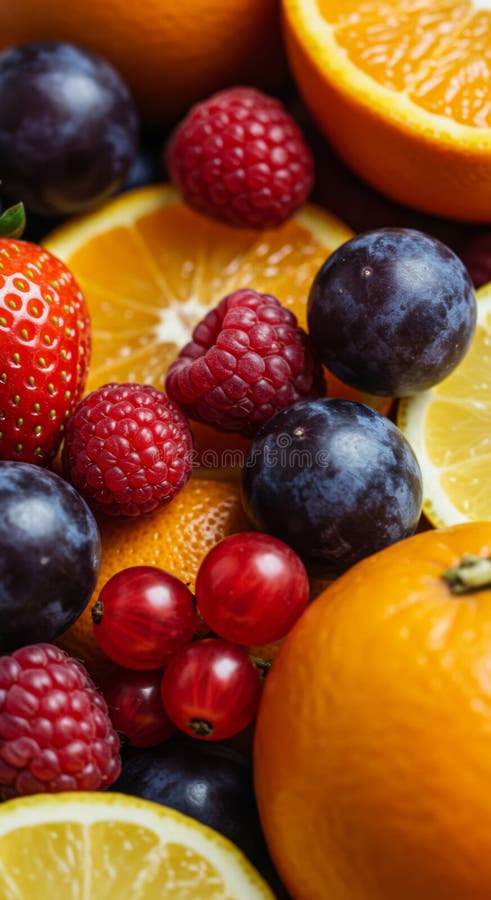 Closeup Vibrant Assorted Fresh Fruits Stock Illustration - Illustration ...