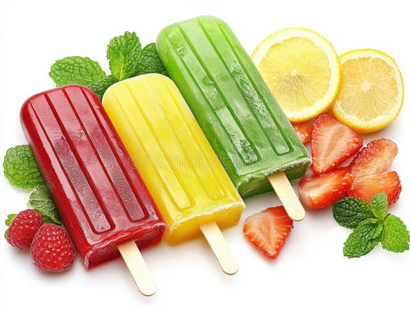 Closeup of Vibrant Fruit Ice Pops with a Refreshing Slice of Lemon ...