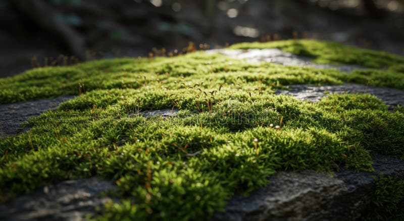 Closeup of Vibrant Green Moss on a Stone Stock Illustration ...