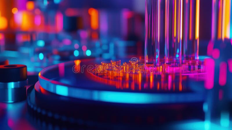 A Closeup of Vibrant Manufacturing Equipment Where a Group of Employees ...