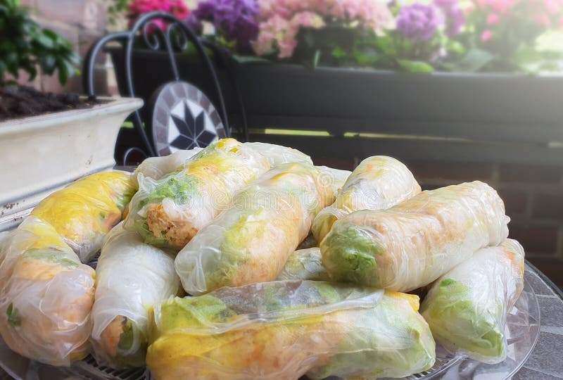 Closeup of Vietnamese Spring Rolls in Rice Paper, Traditional ...