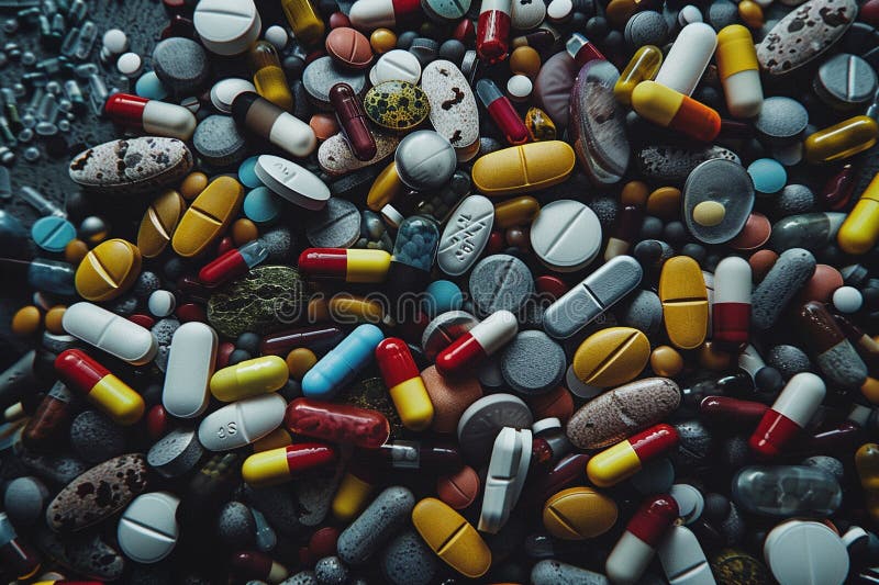 A CloseUp View of Assorted Pills and Tablets Stock Illustration ...