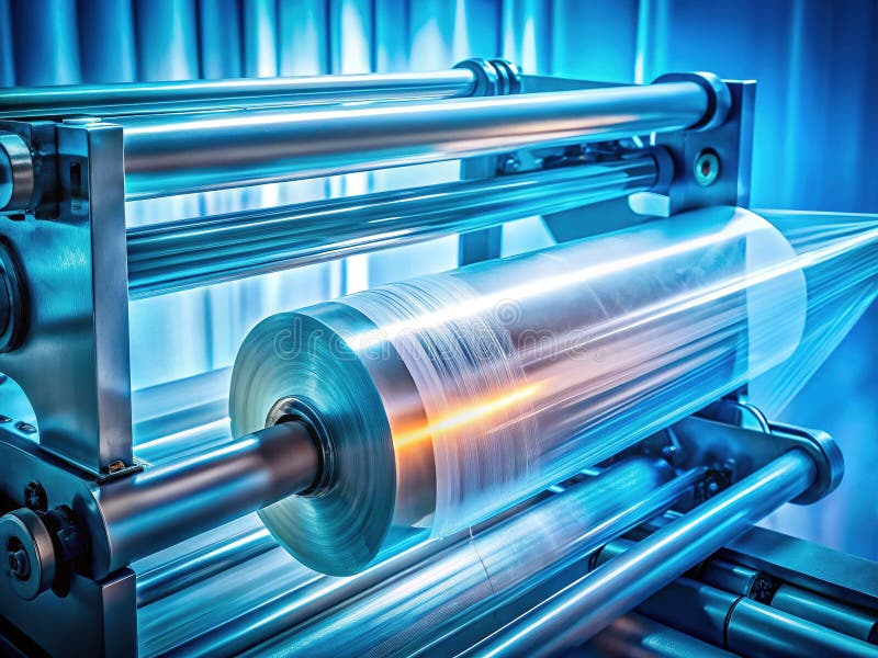 Closeup View of an Automated Polyethylene Plastic Bag Machine Roller ...