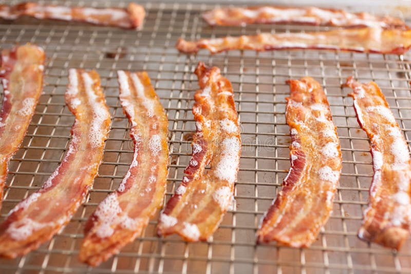 Baked bacon on rack stock photo. Image of shelf, chew - 240464844