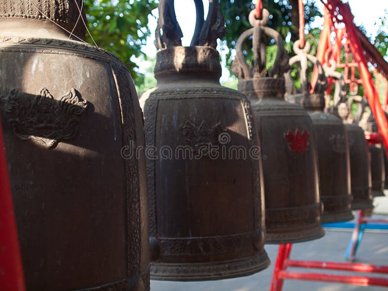 Closeup View Beautiful Old Bells Stock Image - Image of glowing ...