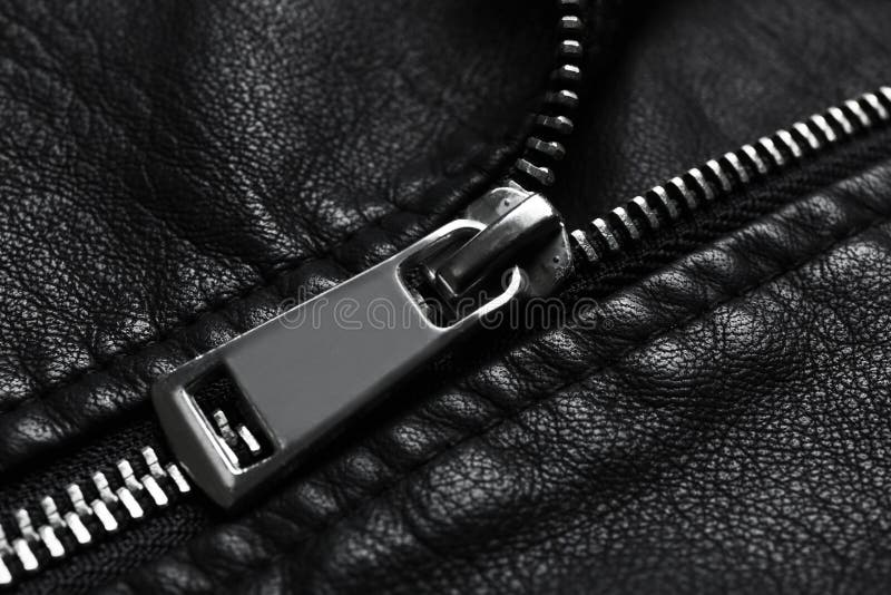 Closeup View of Black Leather Jacket with Zipper As Background Stock ...