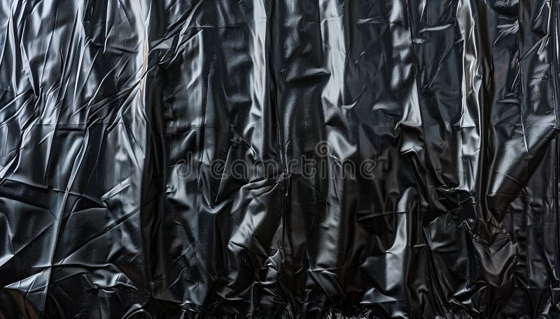 Closeup View of Black Plastic Stretch Wrap Film As Background Stock ...