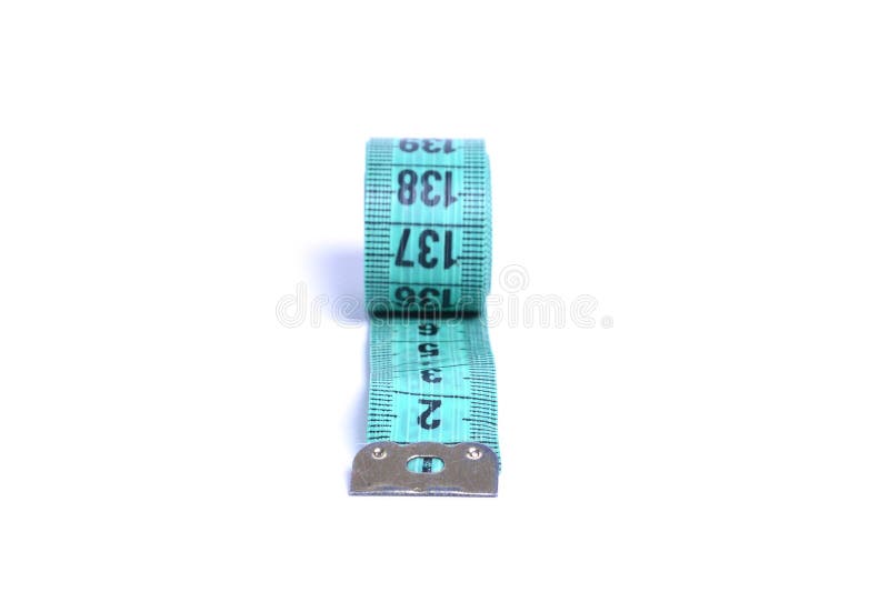 Closeup View of Blue Measuring Tape Isolated Over White Background ...